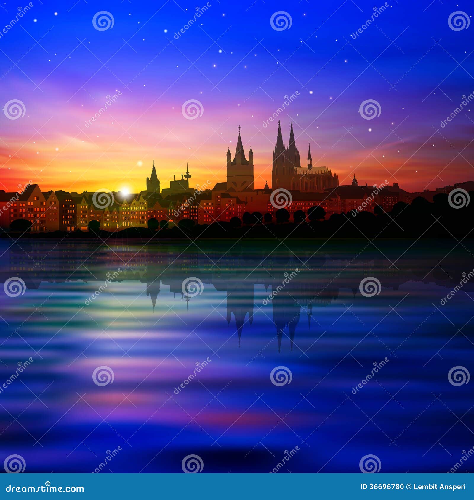 Abstract Background with Silhouette of Cologne and Stock Vector ...