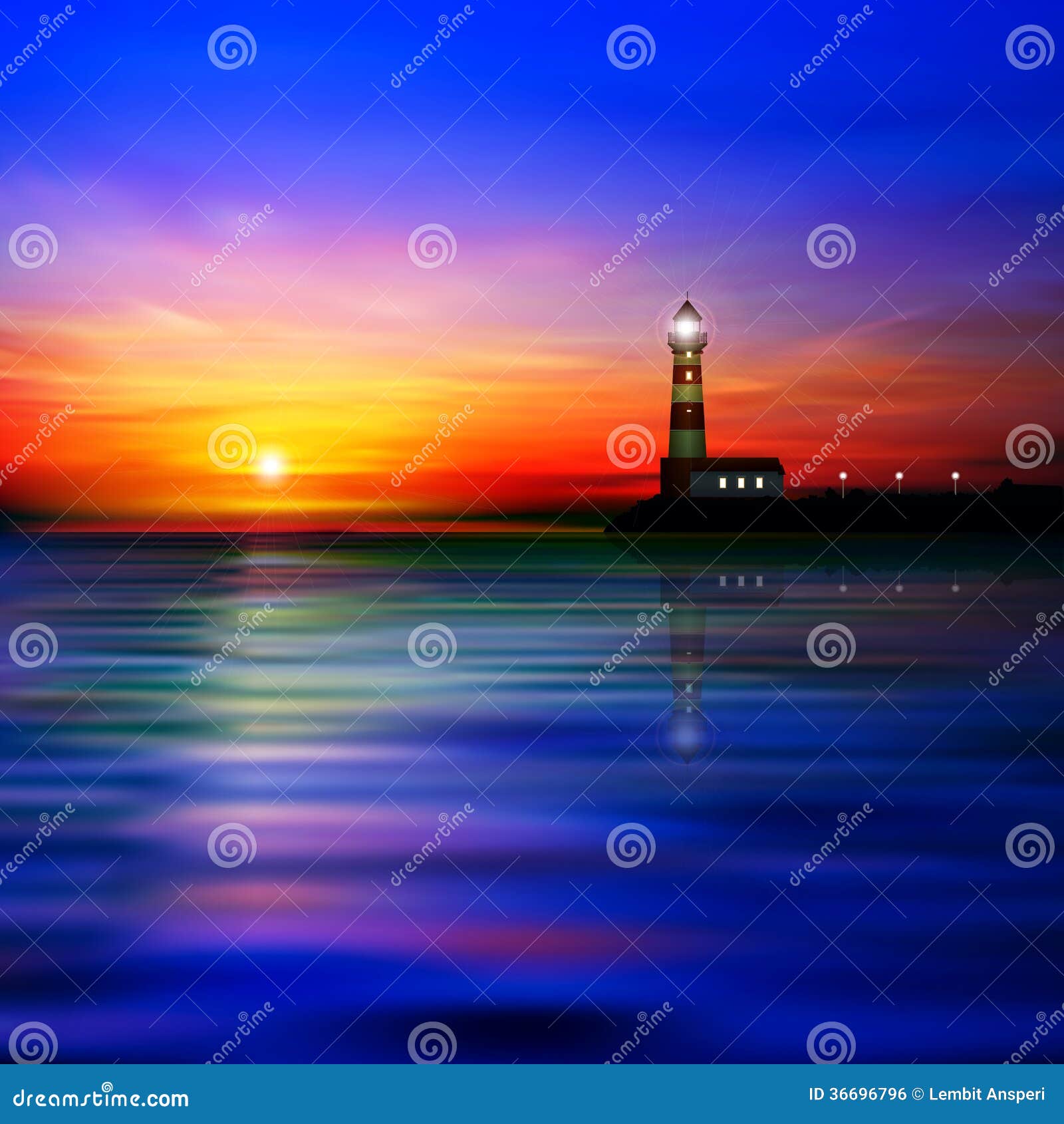 Abstract Background with Silhouette of Lighthouse Stock Vector ...