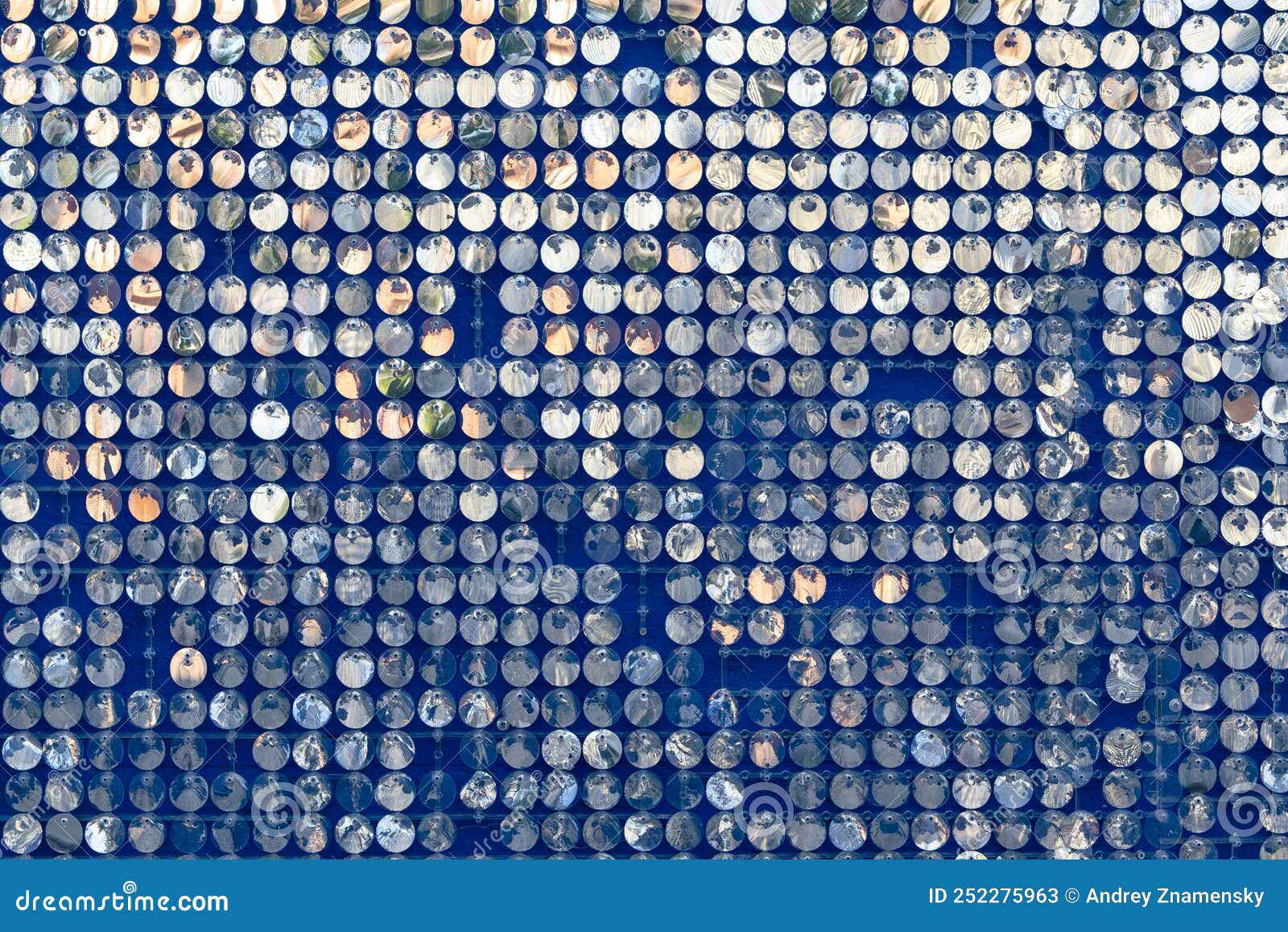 Abstract Background of Silver Disks Suspended on Strings. Sparkling ...