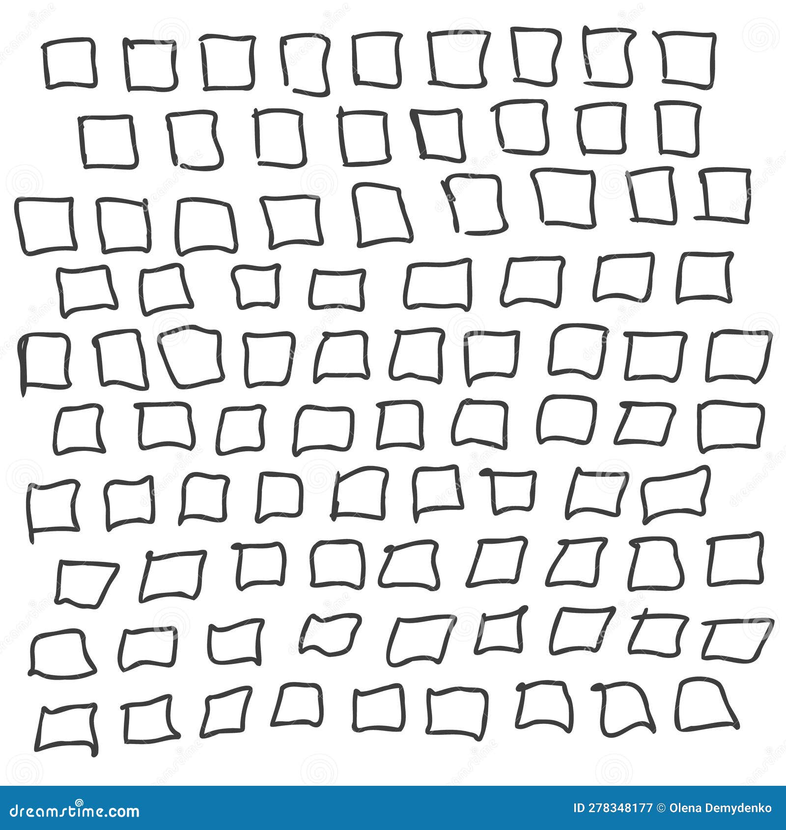 Abstract Background from Sketches of Square Doodles in Horizontal Rows ...
