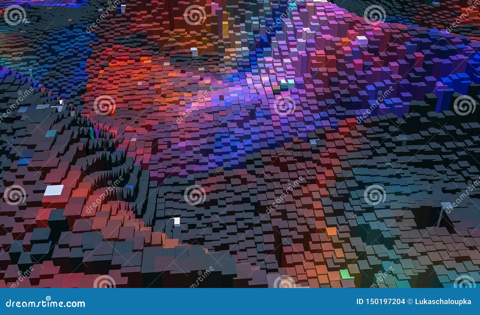 Abstract Background, Small Colorful Block in Violet and Blue, 3D Render ...