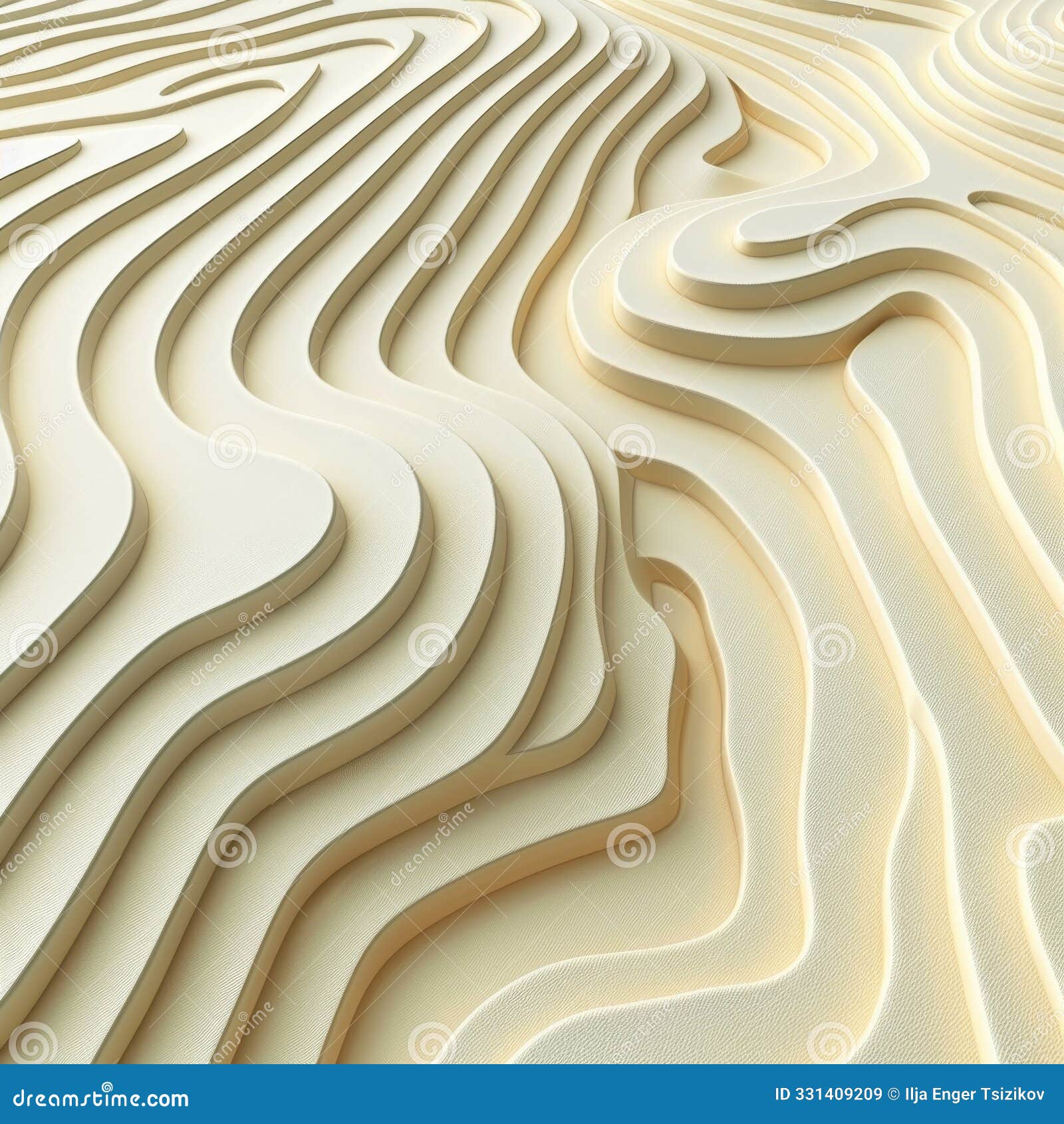 Abstract Background with Smooth Cream Color Wavy Lines, 3D Render ...