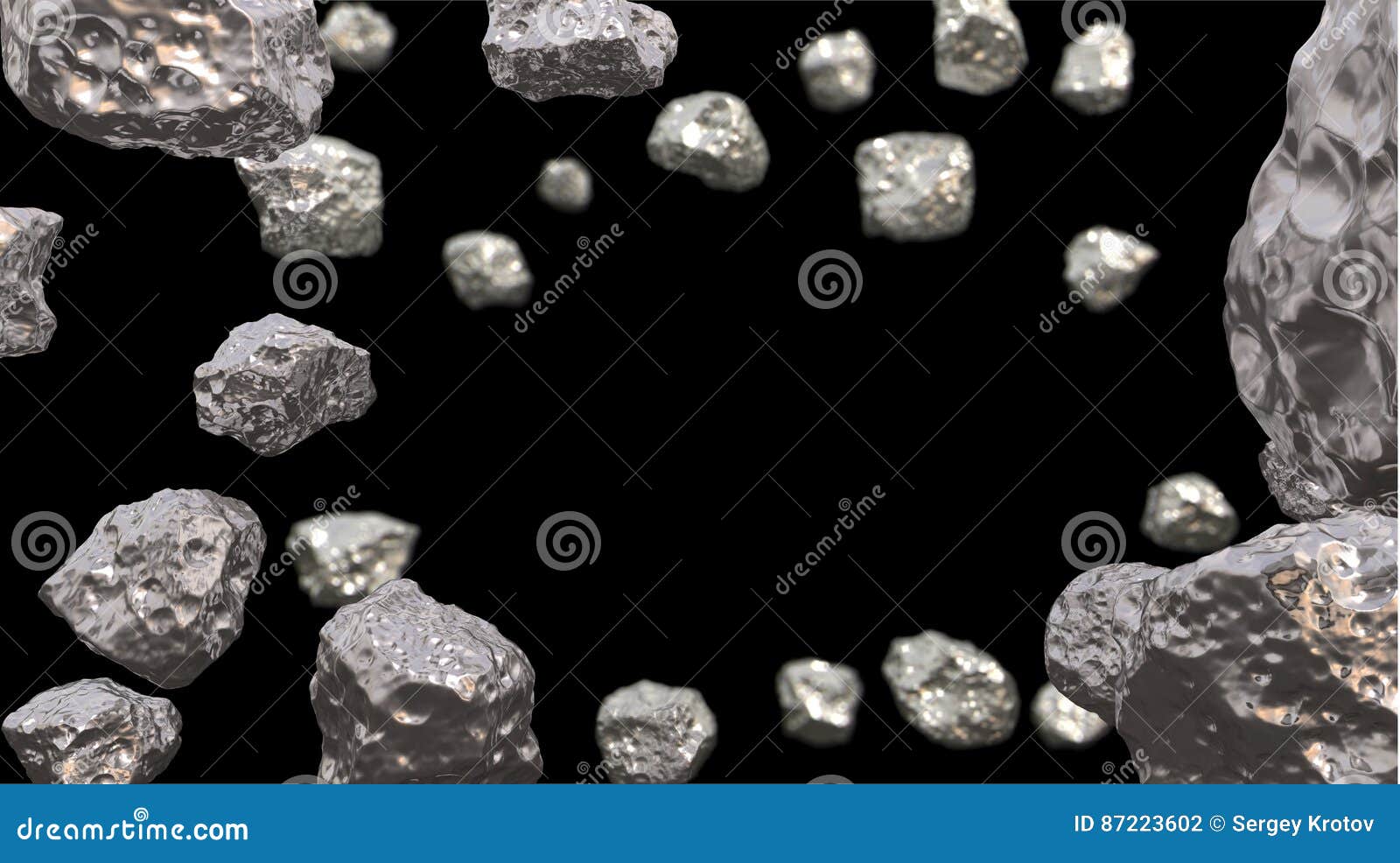 Abstract Background in the Space with Silver Asteroids. Copyspace ...