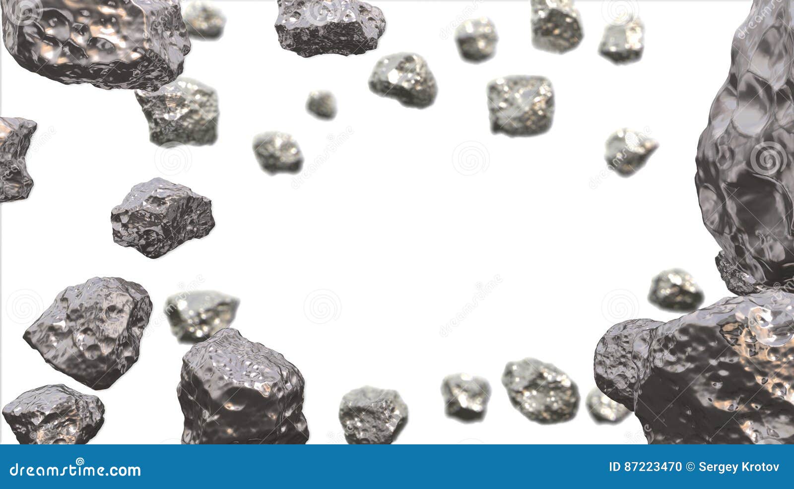 Abstract Background in the Space with Silver Asteroids. Copyspace ...
