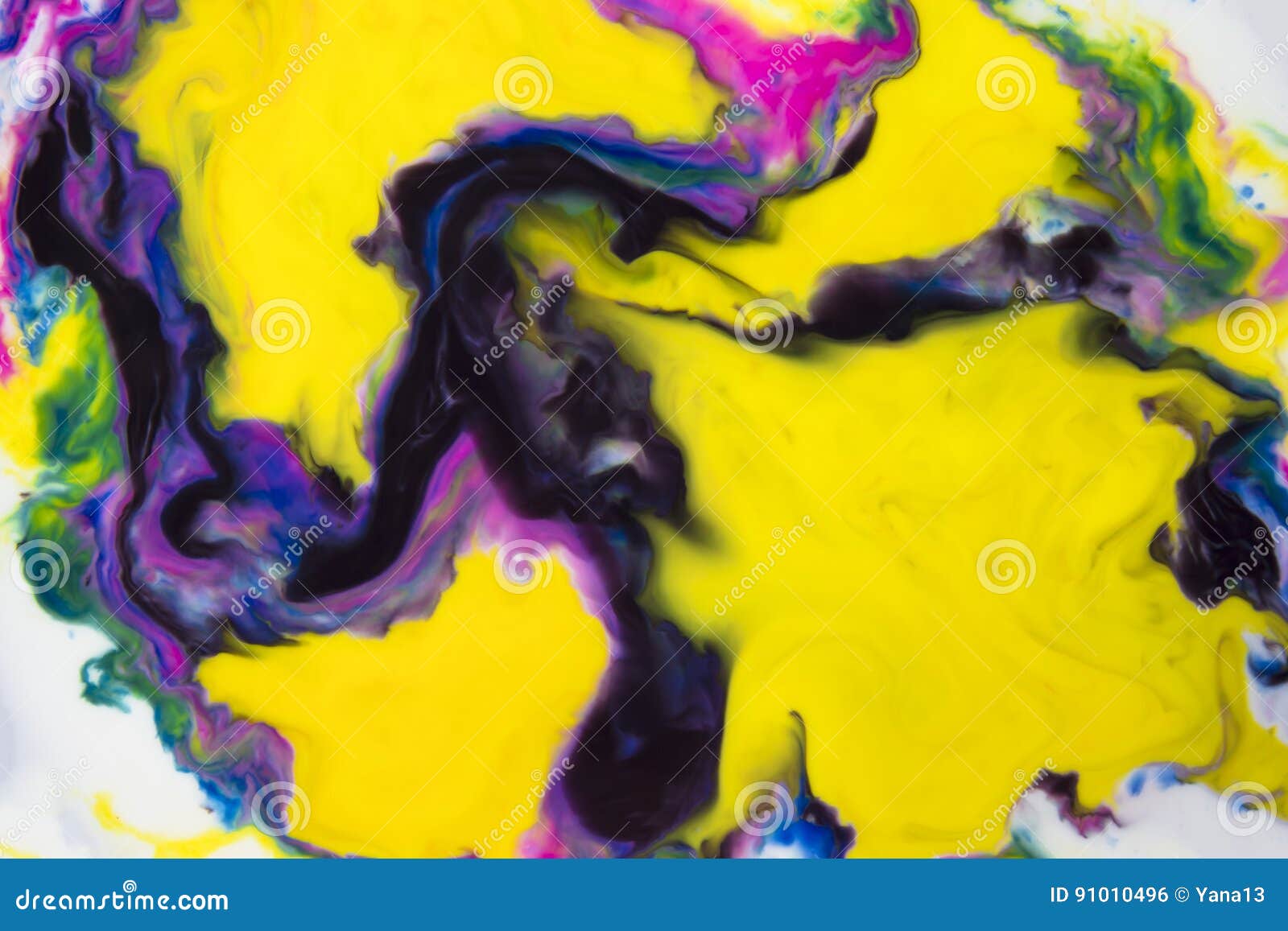 Abstract Background of Streaks of Colored Ink with Yellow Basic Stock ...