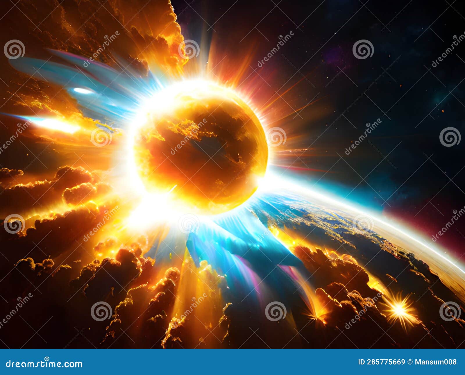 Abstract Background with Sun, Explosion and Stars, Ai Generated Stock ...