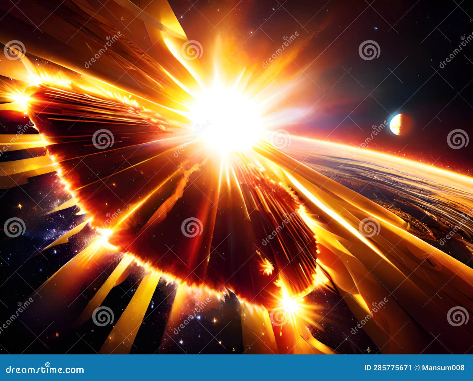 Abstract Background with Sun, Explosion and Stars, Ai Generated Stock ...