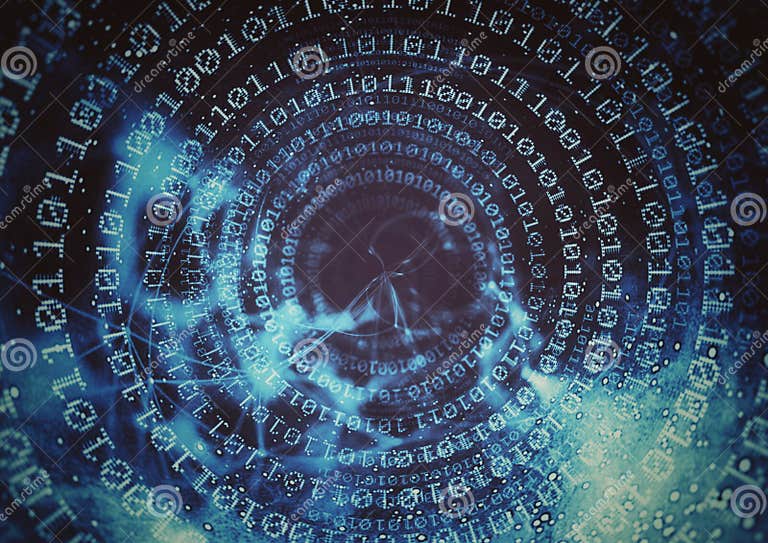 Abstract Background with Swirling Blue Light Binary Numbers Stock ...