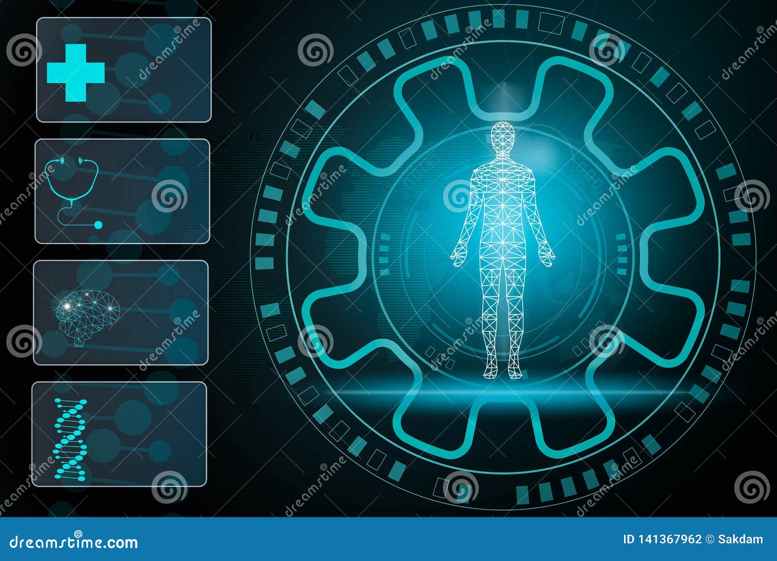 Abstract Background Technology Concept in Blue Light,brain and Human ...