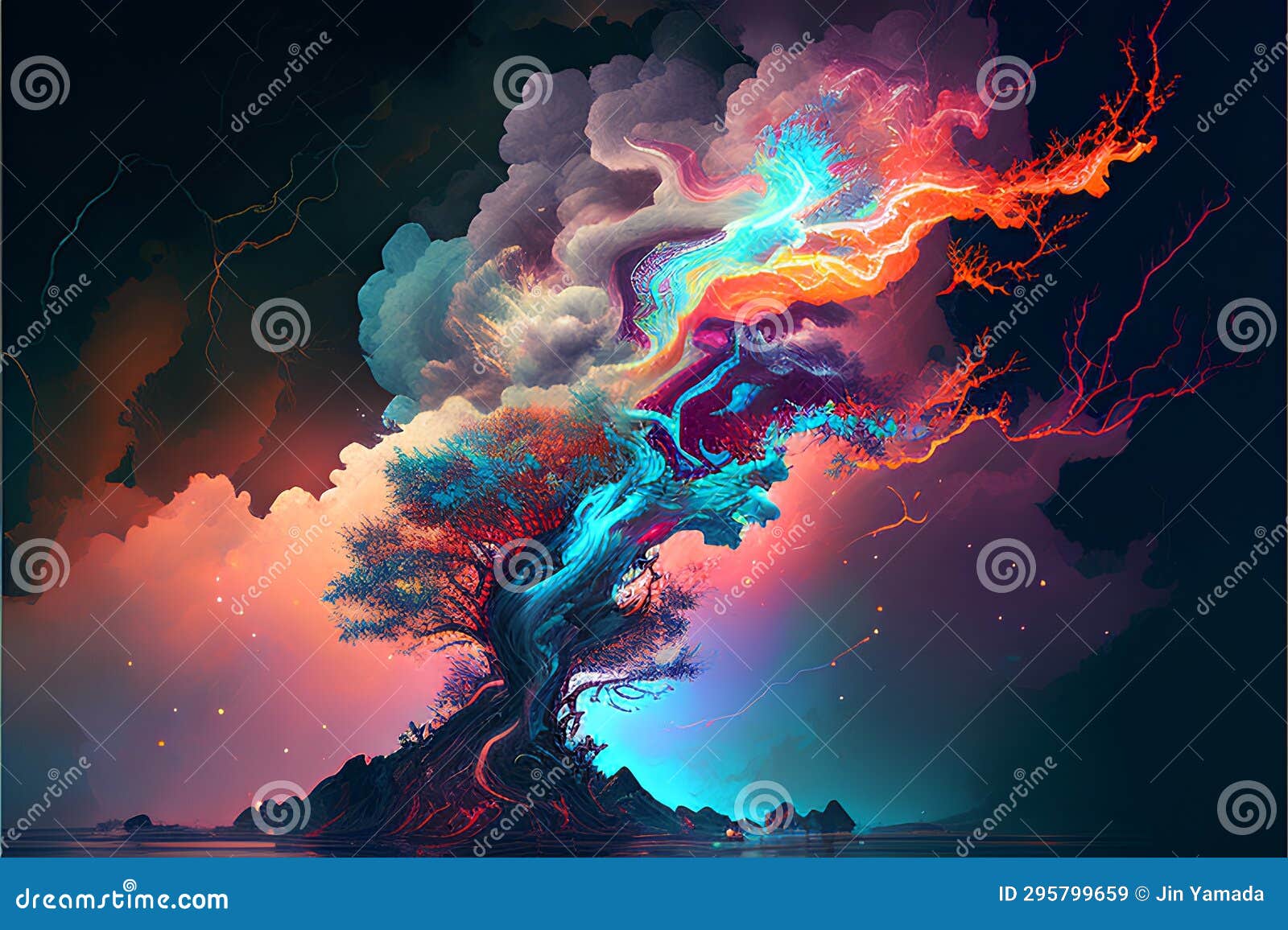 Abstract Background with Tree and Lightning. Vector Illustration for ...