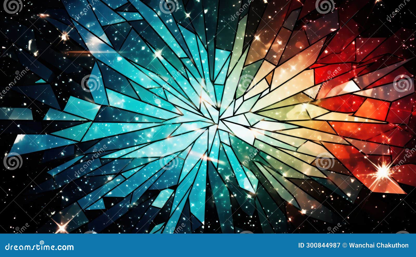 Abstract Background with Triangles and Stars in the Blue and Red Colors ...