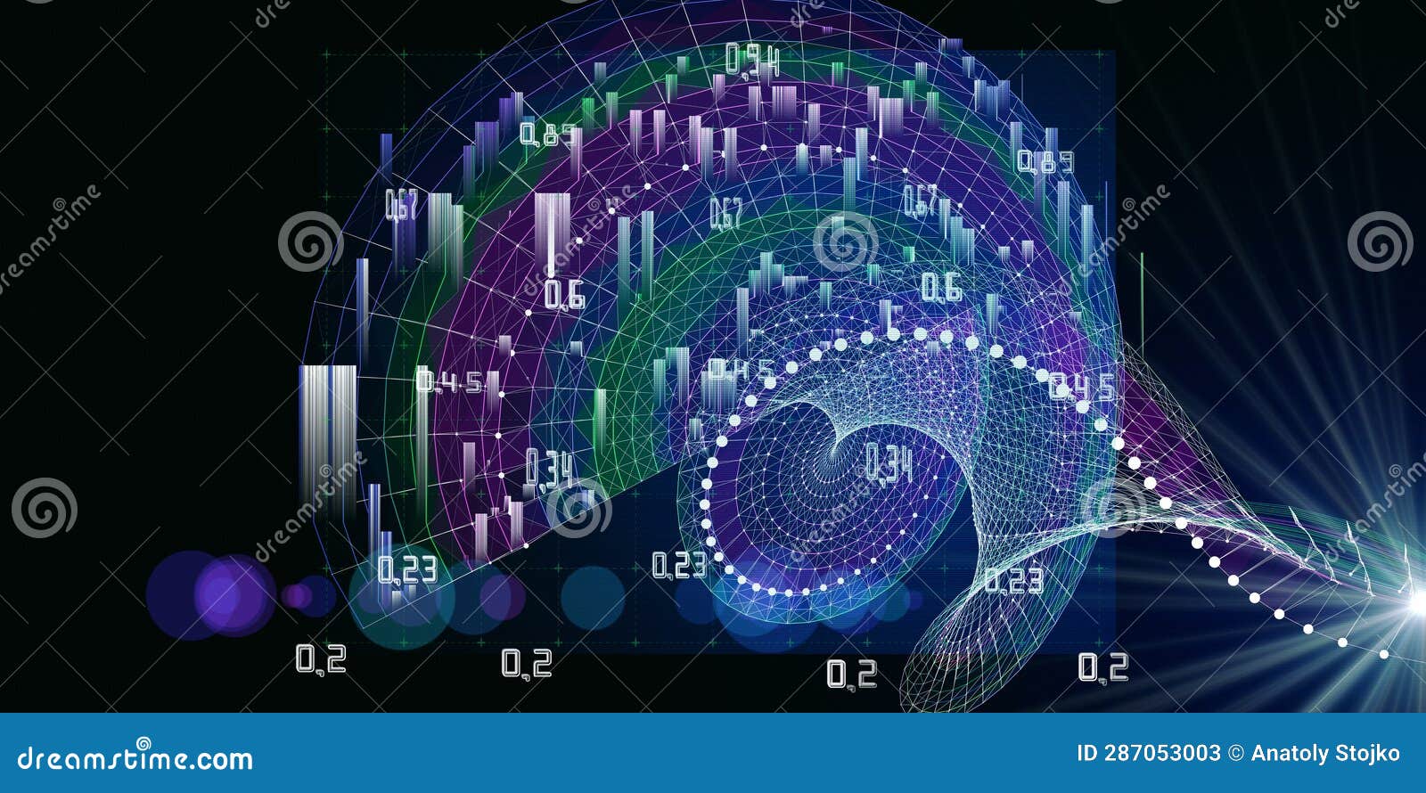 Abstract Background Twisting Radial Wireframe Grid and Data Lines on ...