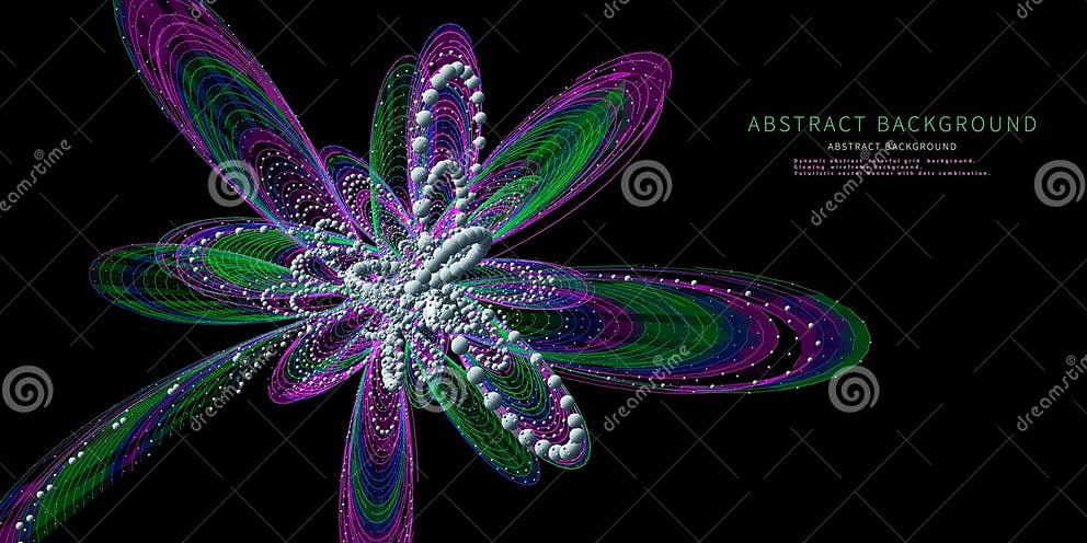 Abstract Background Twisting Radial Wireframe Grid and Spheres Lines on ...
