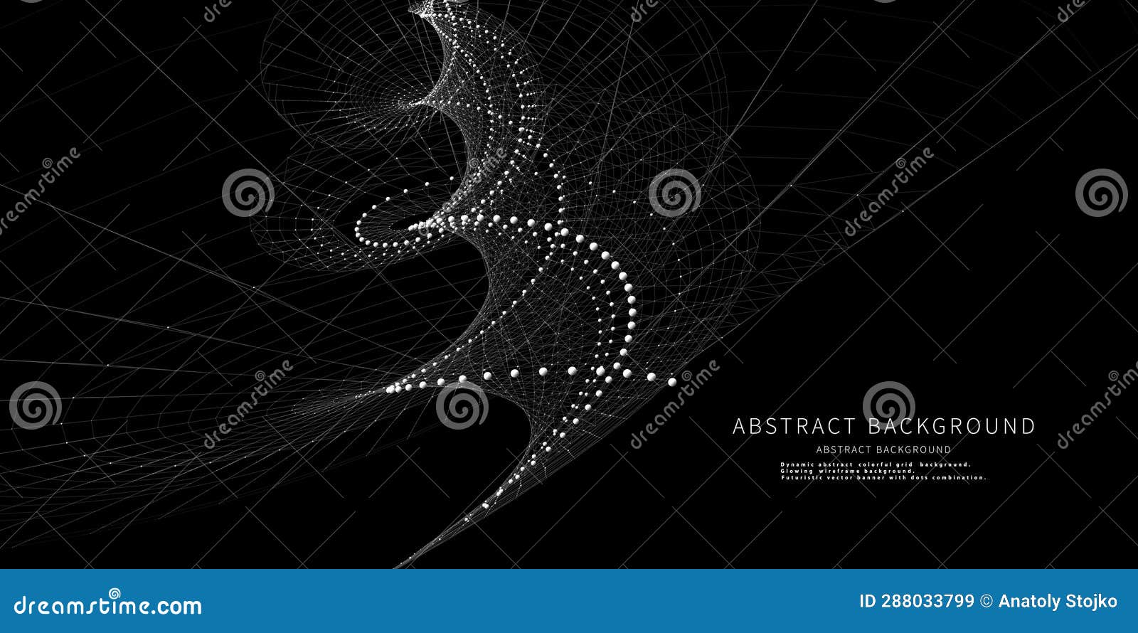Abstract Background Twisting White Grid from Dots on Black. Technology ...