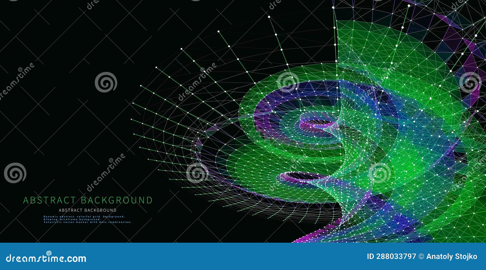 Abstract Background Twisting Wireframe Grid from Color Faces on Black ...