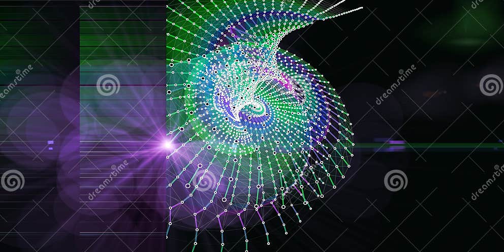 Abstract Background Twisting Wireframe Grid from Dots and Light on ...