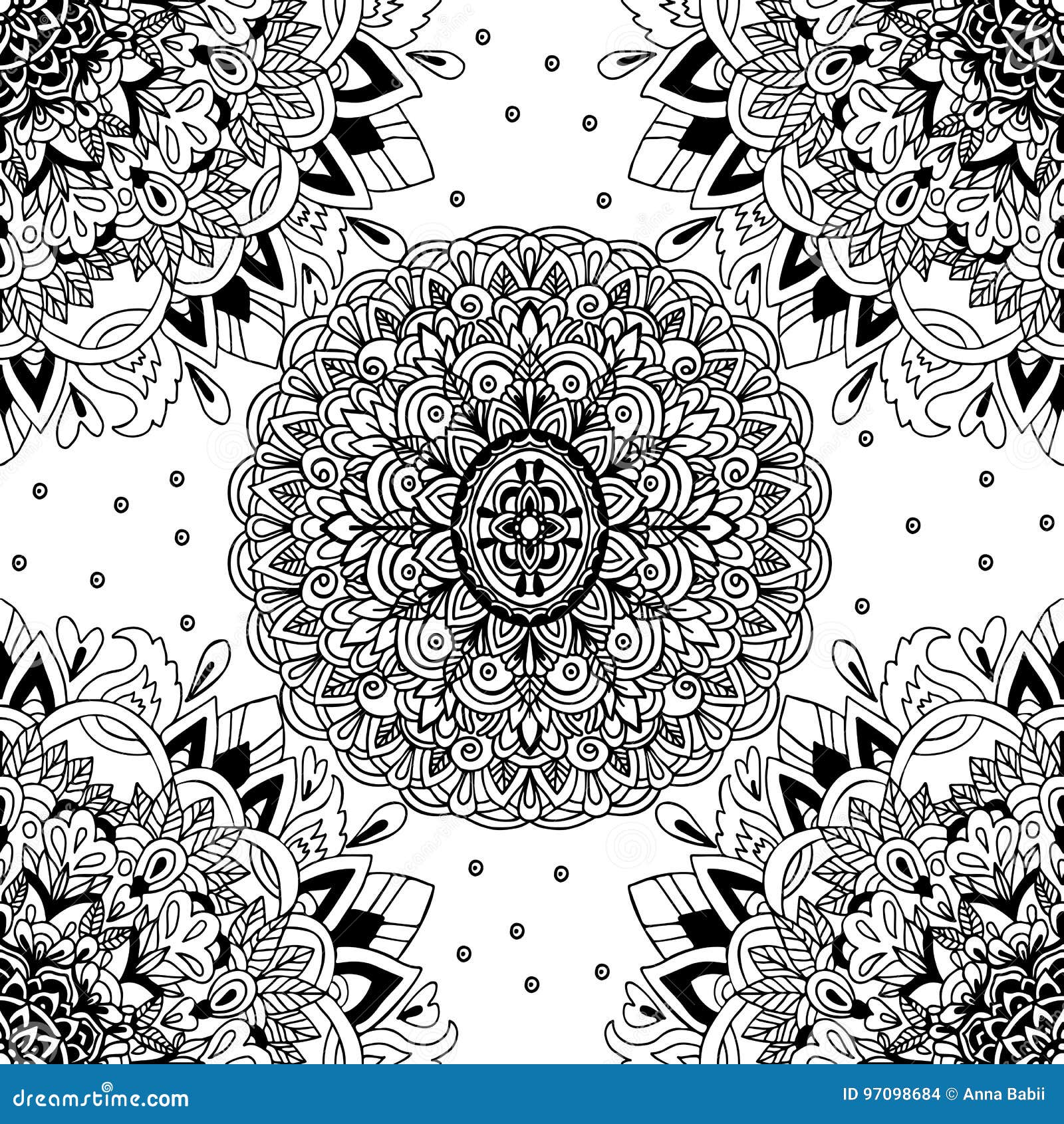 Abstract Background. Vector Illustration. Ethnic Mandala Monochrome ...
