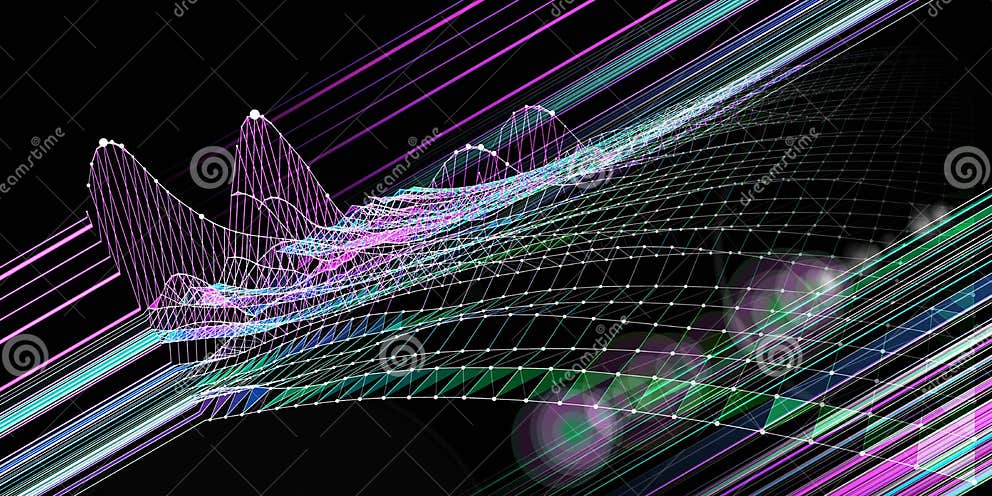Abstract Background with Virtual Graph Data Code Grid and Blurred Lines. Visual Presentation of ...