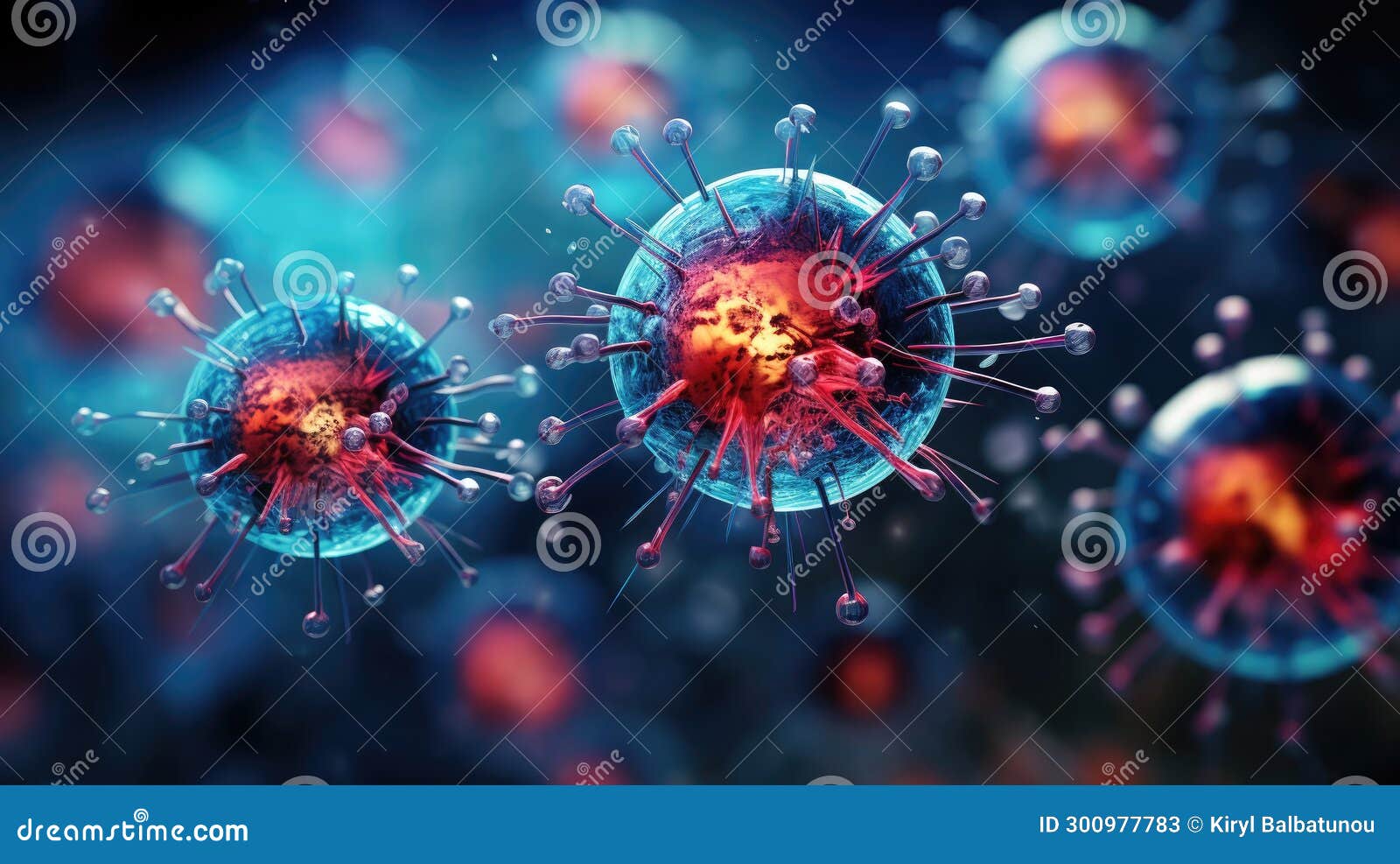 Abstract Background with Viruses and Bacteria Glowing in the Body ...