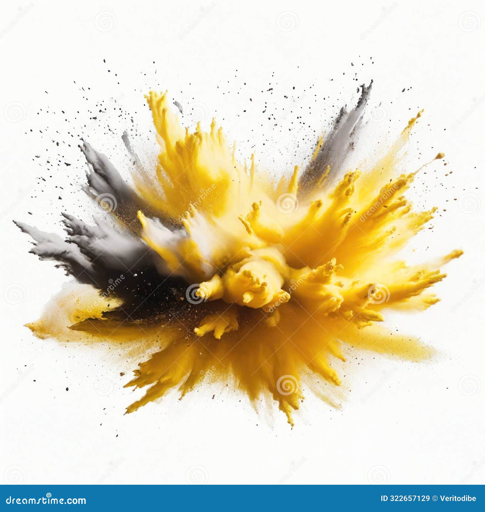 Yellow and Black Powder Paint Explosion on Light Background. Stock ...