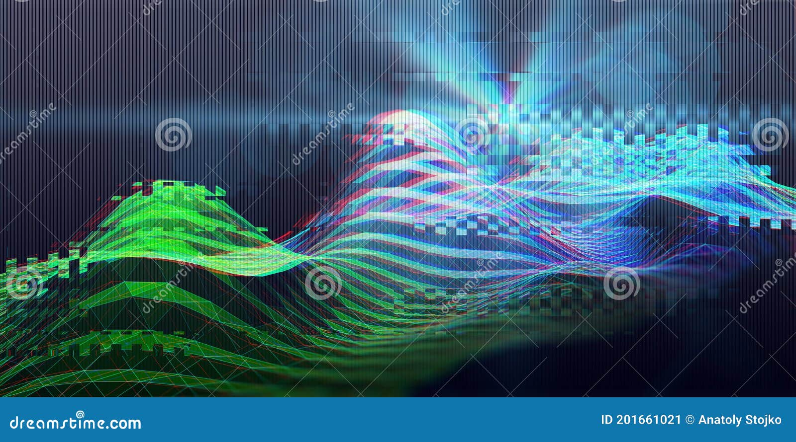 Abstract Background Wave Algorithm Analyze Data with Glitch Effect. Quantum Cryptography Concept ...