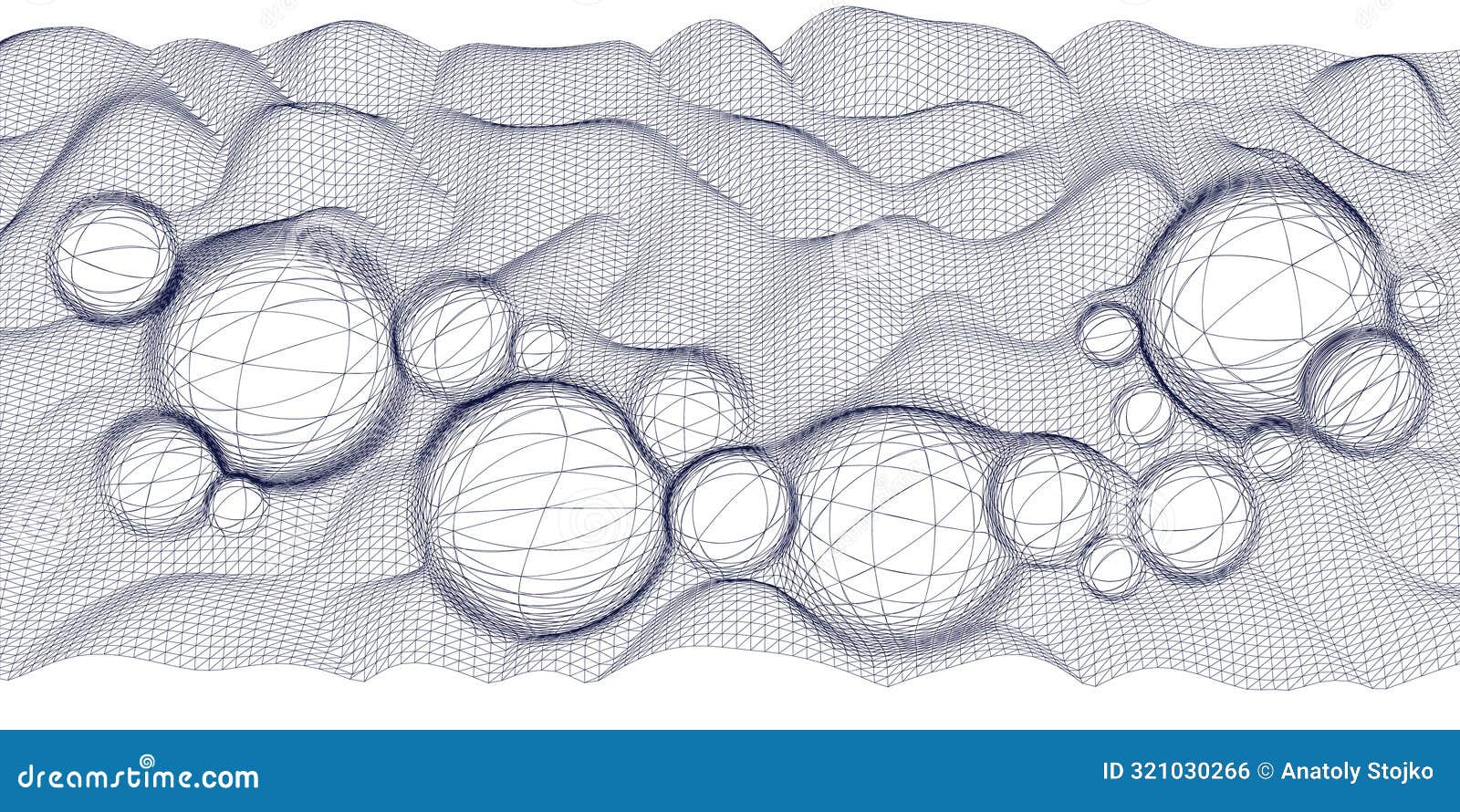 Abstract Background Waves Grid with Gpoup of Bubbles on White. Vector ...