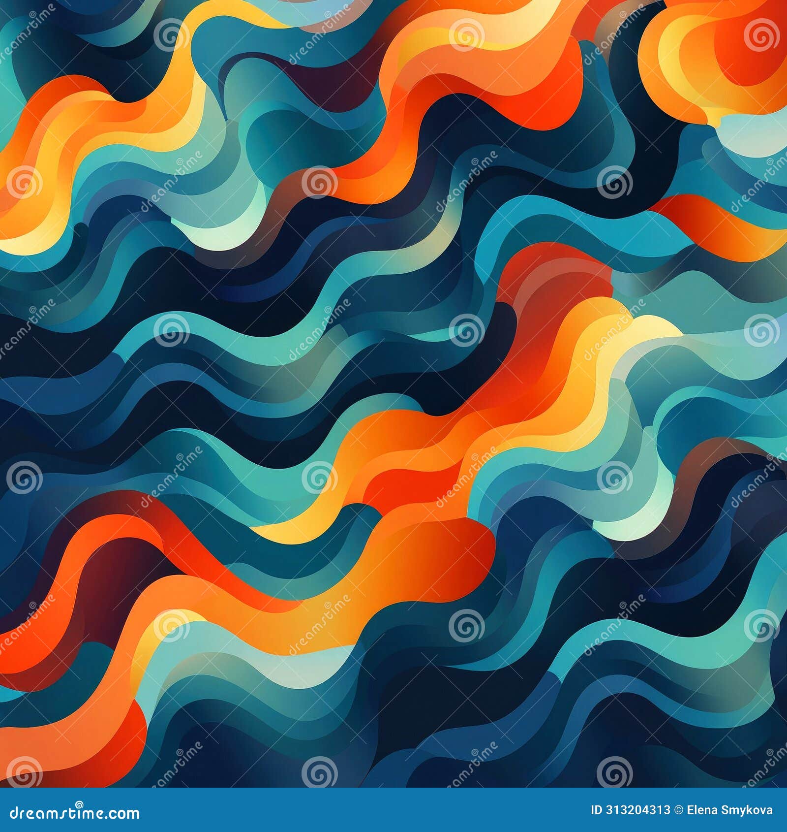 Abstract Background with Waves in Retro Color Scheme Blue, Orange ...