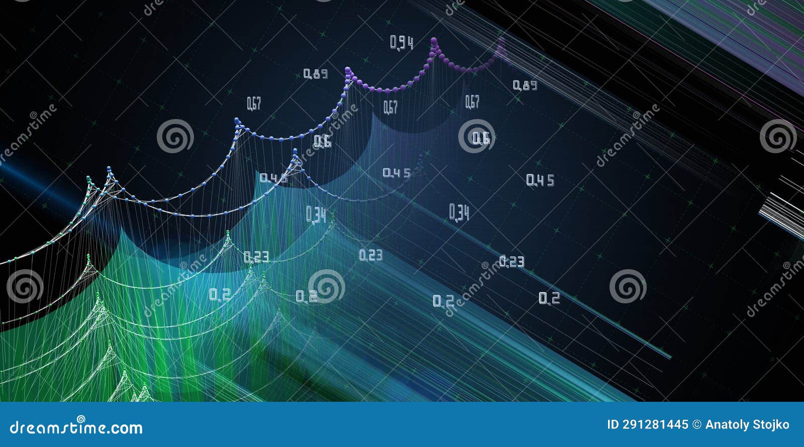 Abstract Background Waving Wireframe Grid from Color Spheres and ...