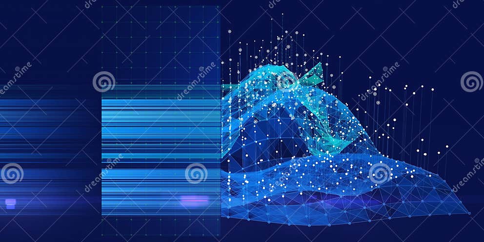 Abstract Background Wavy Graph Wireframe from Grid Polygonal and Data ...