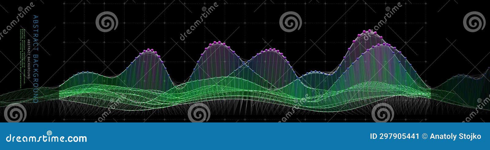 Abstract Background Wavy Graphs from Color Spheres and Lines Grid on ...