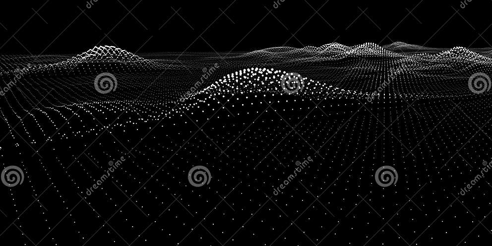Abstract Background Wavy Plane from Dots on Black. Technology Concept ...