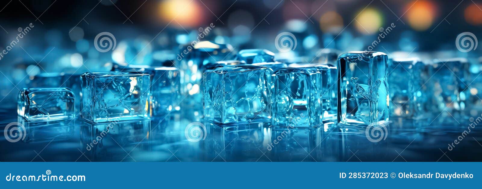 Abstract Background for Website Header. Blue Ice Cubes on Dark ...
