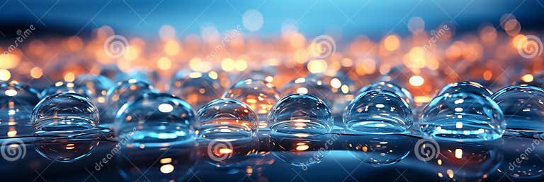 Abstract Background for Website Header with Water Drops and Reflection on the Water Surface ...