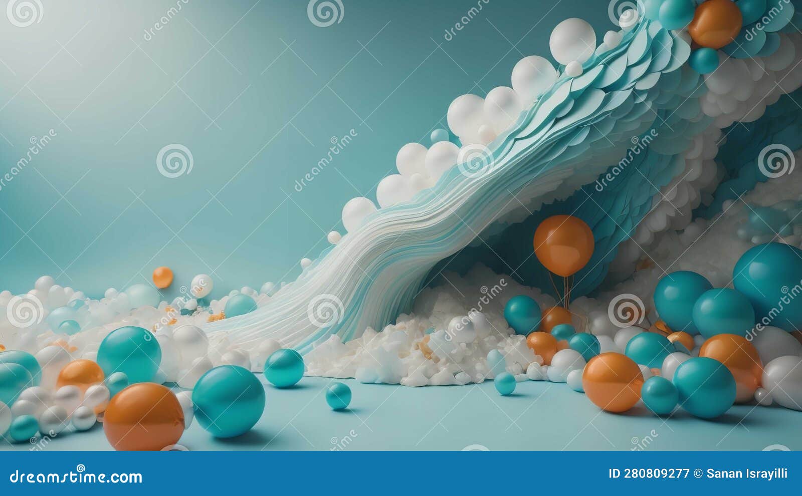 Abstract Background with White and Blue Balloons and Waves. Generative ...
