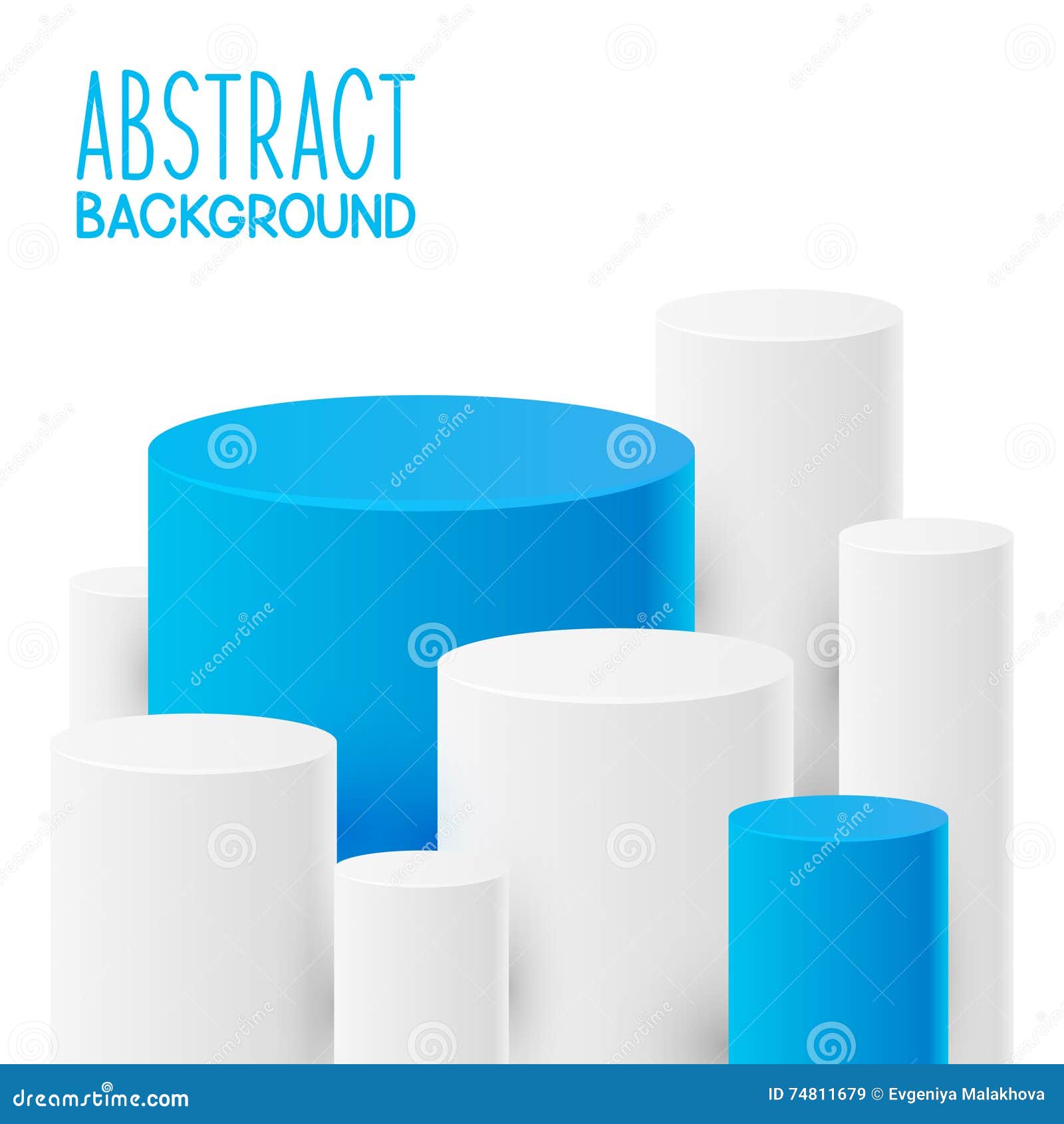 3D Blue Cylinders Podium On White Floor With Spotlight And Blue Wall ...