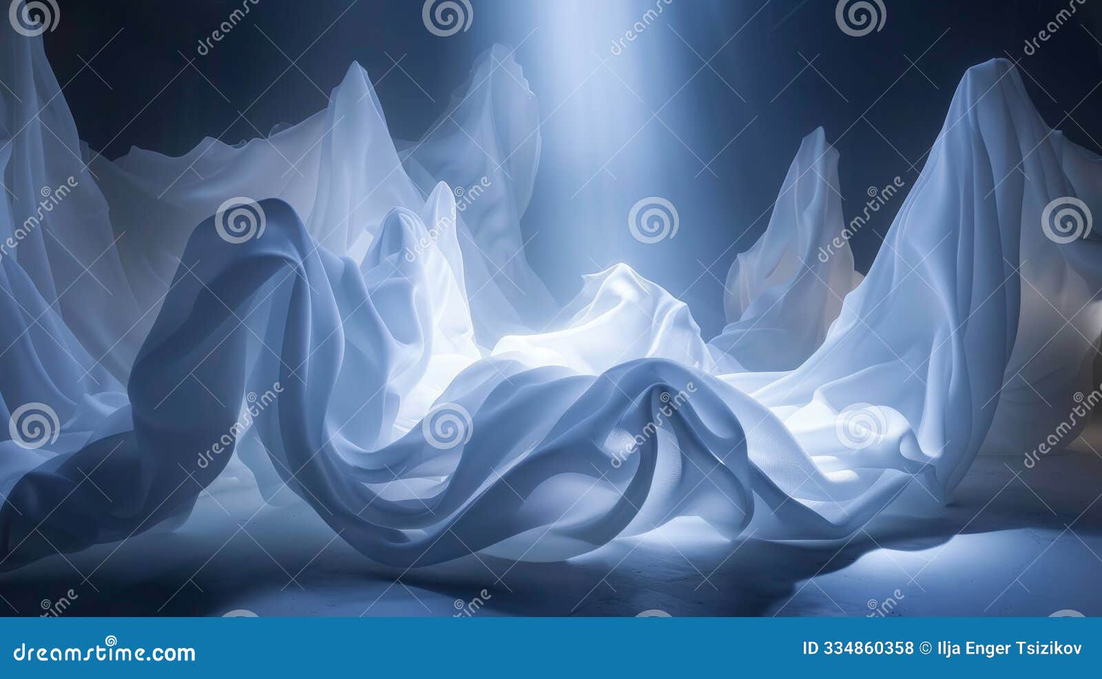 Abstract Background with White Silk Fabric Waves, Smooth Elegant Blue ...