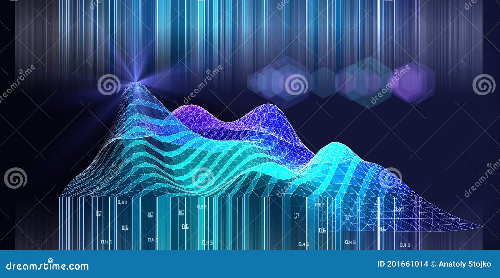 Abstract Background with Wireframe Analytical Algorithm Data Analyze with Blurred Lines. Big ...
