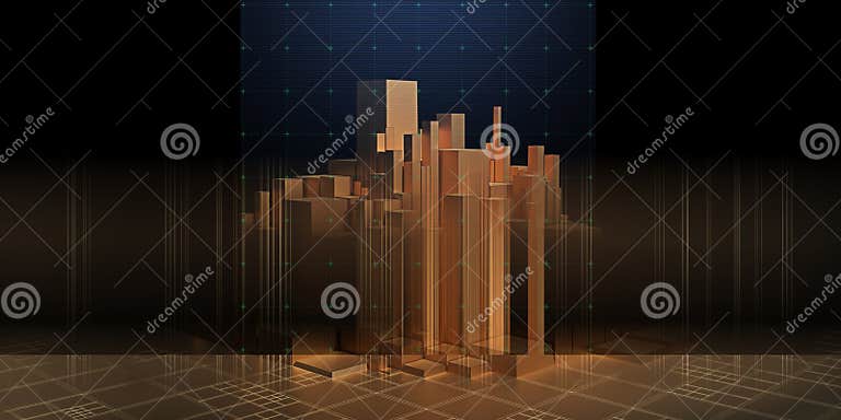 Abstract Background Wireframe Golden Graph from Boxes and Blurred Lines ...