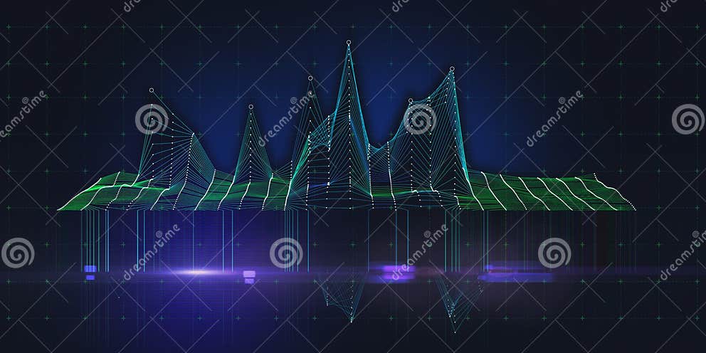 Abstract Background Wireframe Graph with Data Circles on Dark ...