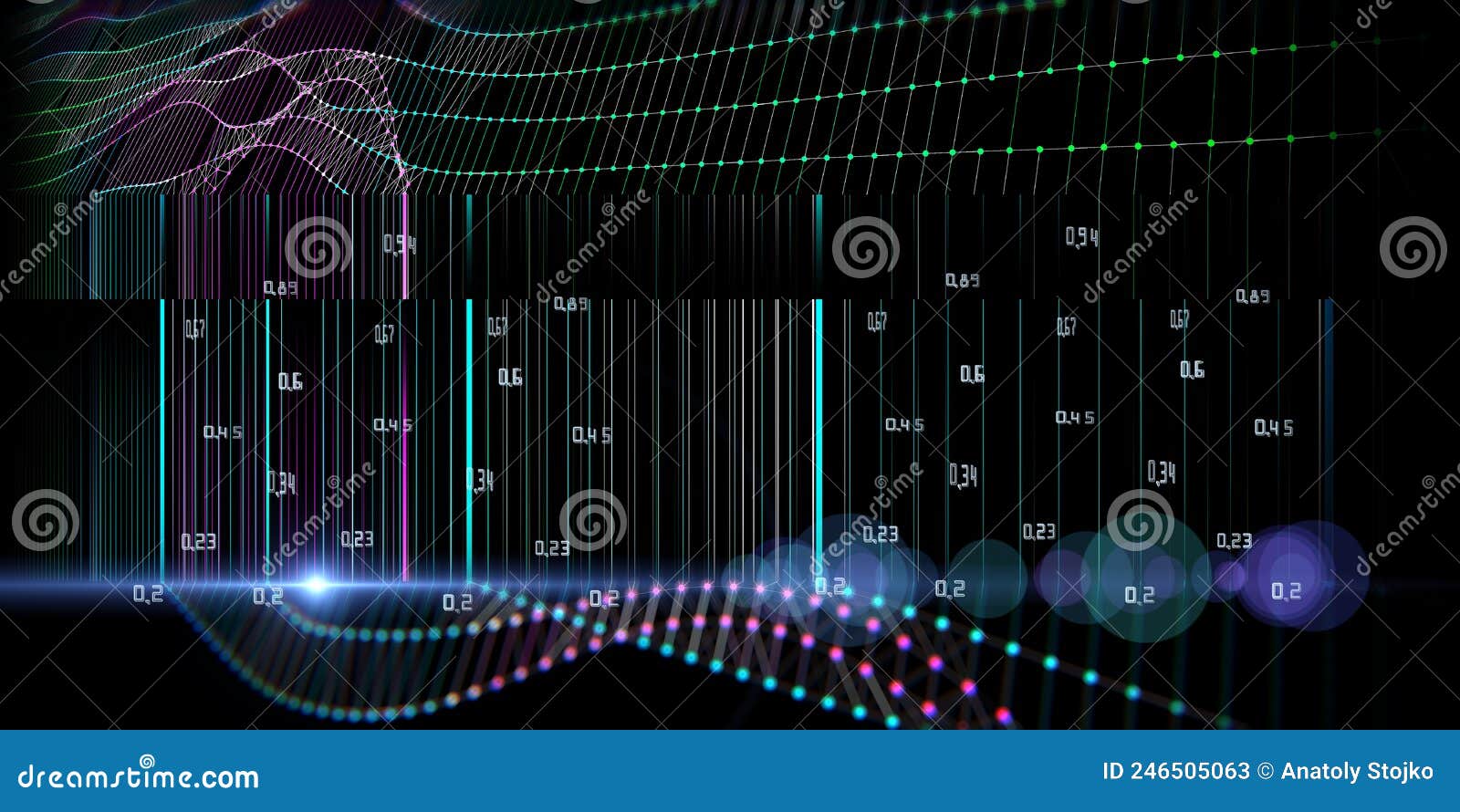 Abstract Background with Wireframe Graph from Data and Spot. Visual Presentation of Analytics ...