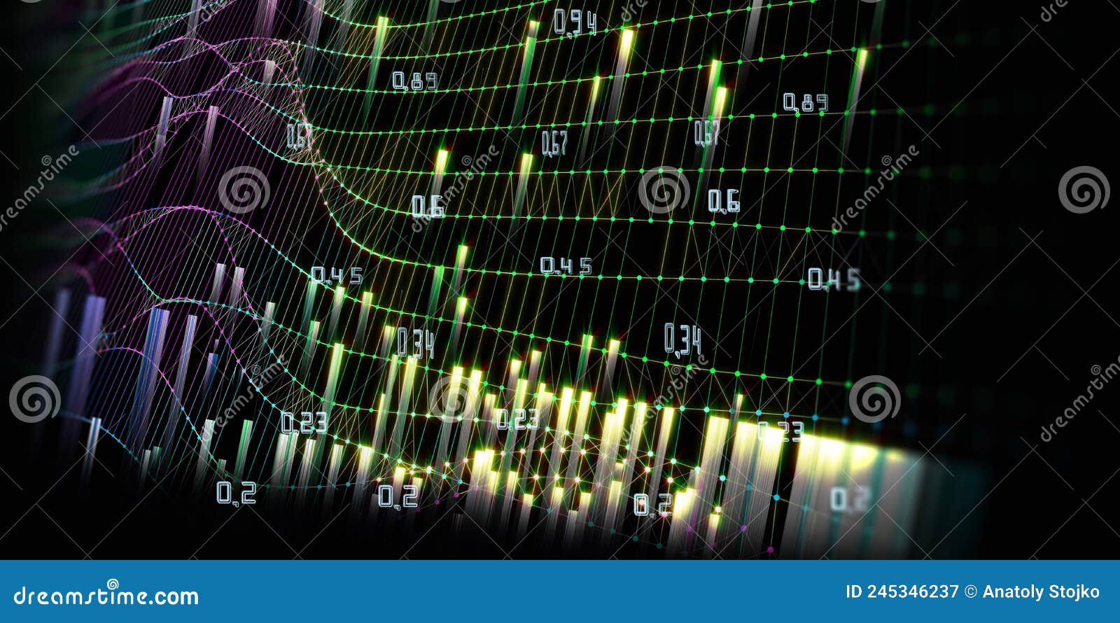 Abstract Background with Wireframe Graph from Dotted and Data. Visual Presentation of Analytics ...