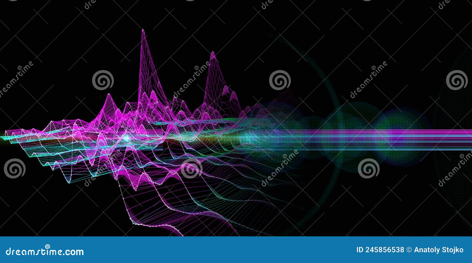 Abstract Background with Wireframe Graph from Grid on Black. Visual Technology Presentation of ...