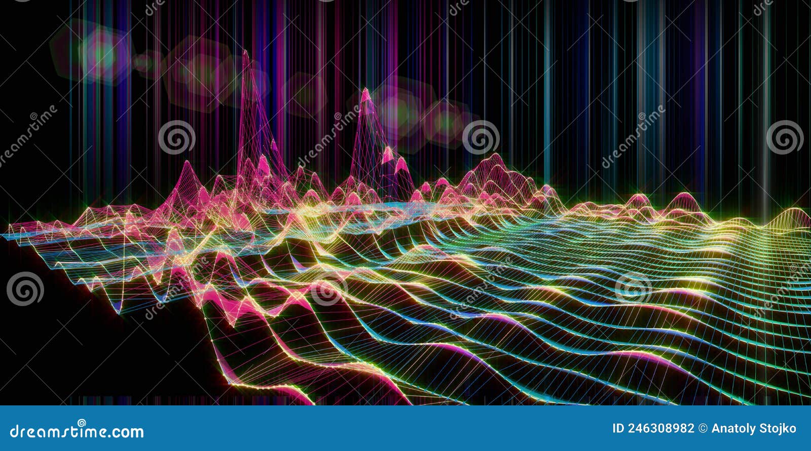 Abstract Background with Wireframe Graph from Grid on Black. Visual Technology Presentation of ...