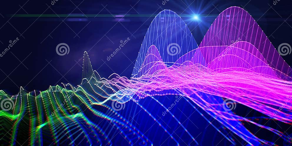 Abstract Background Wireframe Noise Grid with Color Blurred Lines in Defocus on Blue ...