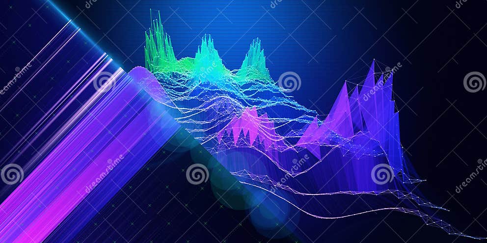 Abstract Background Wireframe Noise Grid With Lines On Blue