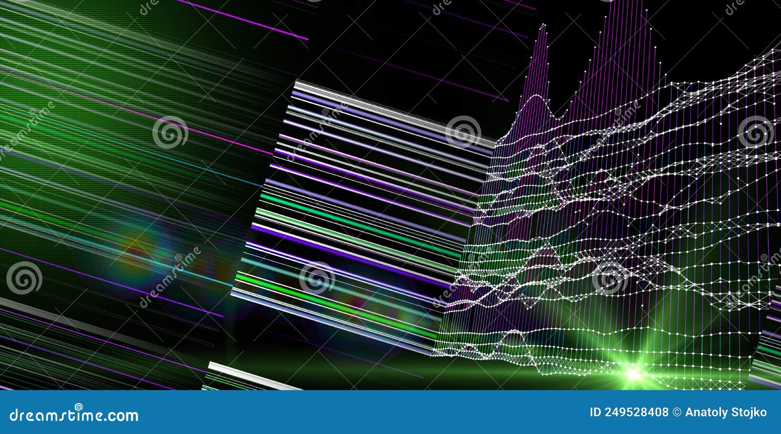 Abstract Background With Wireframe Screen With Blurred Lines On Black Visual Presentation Of