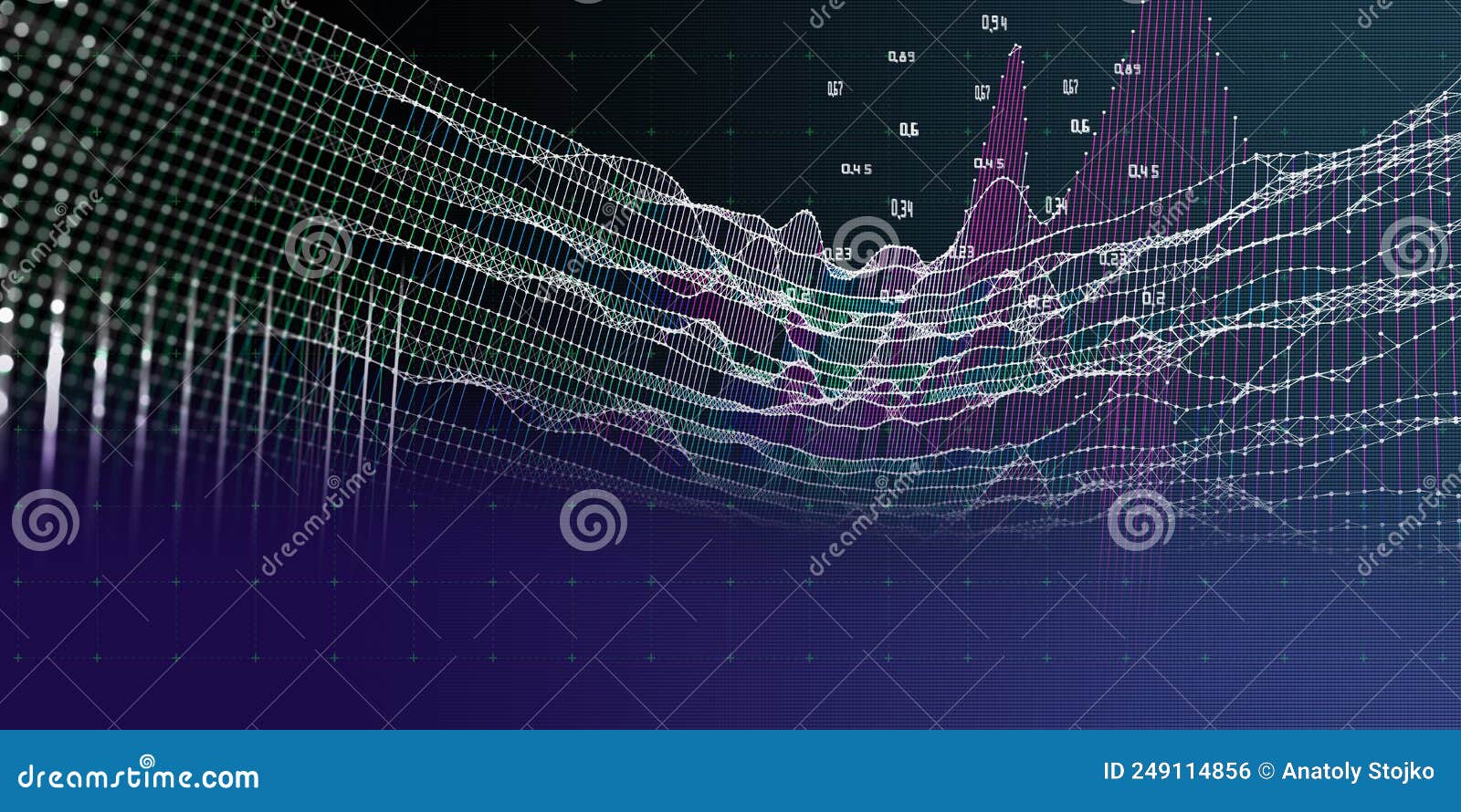 Abstract Background with Wireframe Virtual Board from Grid Data. Visual Presentation of ...