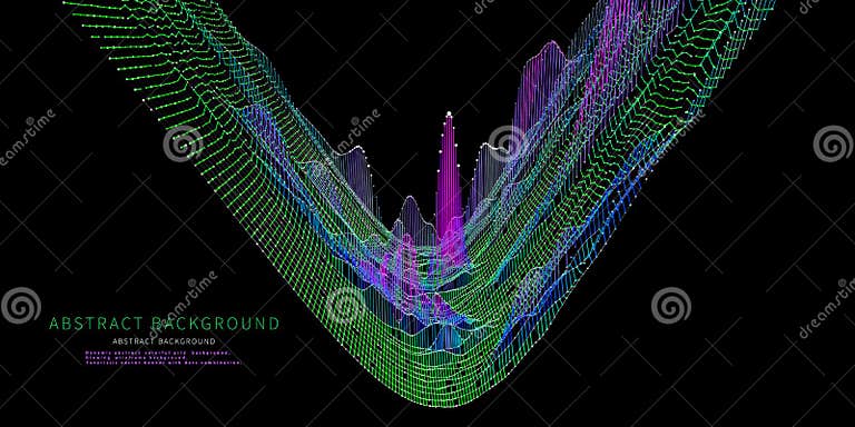 Abstract Background with Wireframe Virtual Wirefram Grid Data. Visual Presentation of Analytics ...