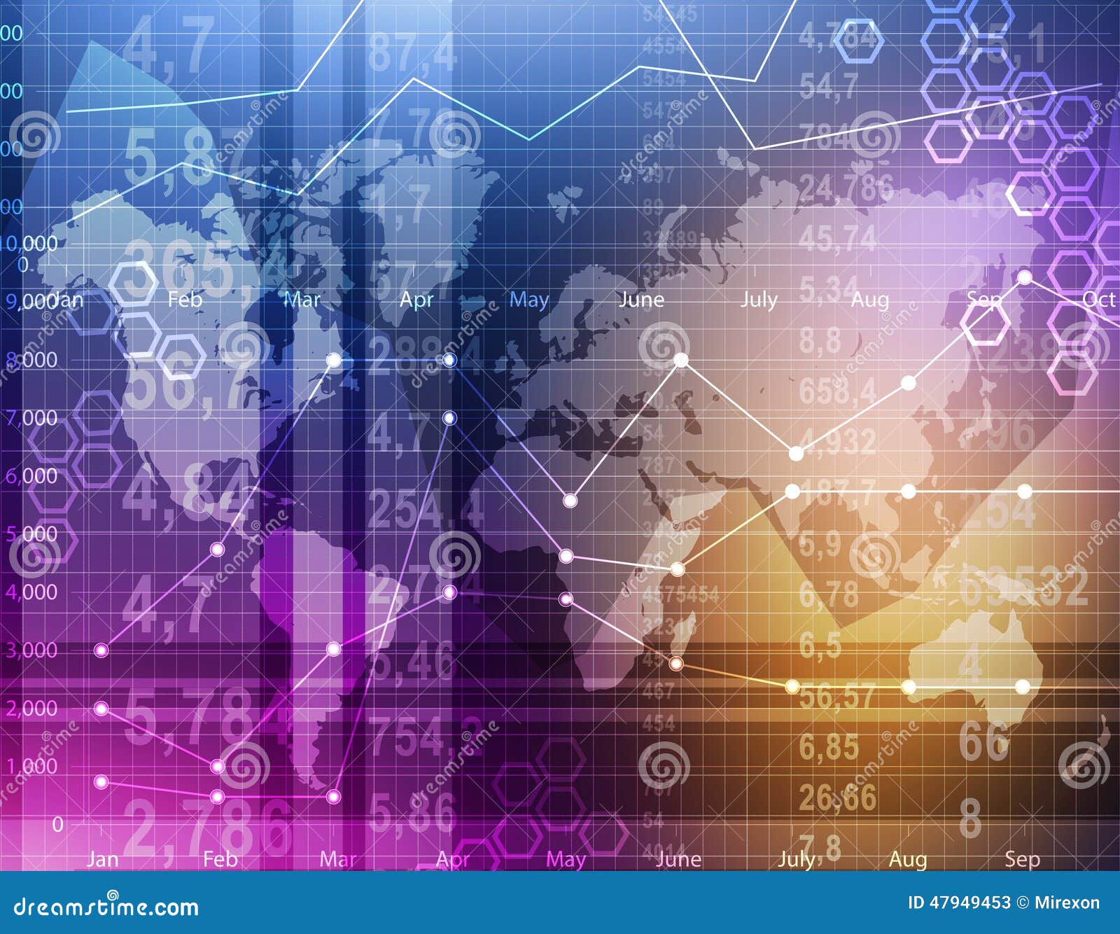 Abstract Background with World Map and Graph Stock Illustration ...