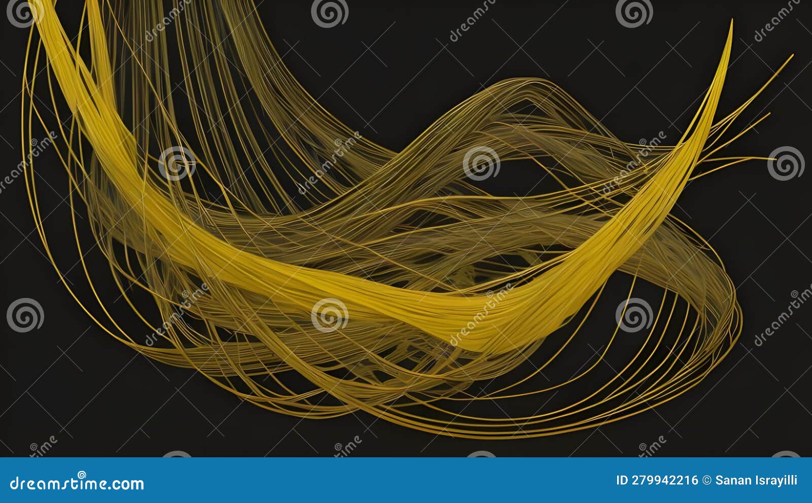 Abstract Background with Yellow Wavy Lines on Black Backdrop ...